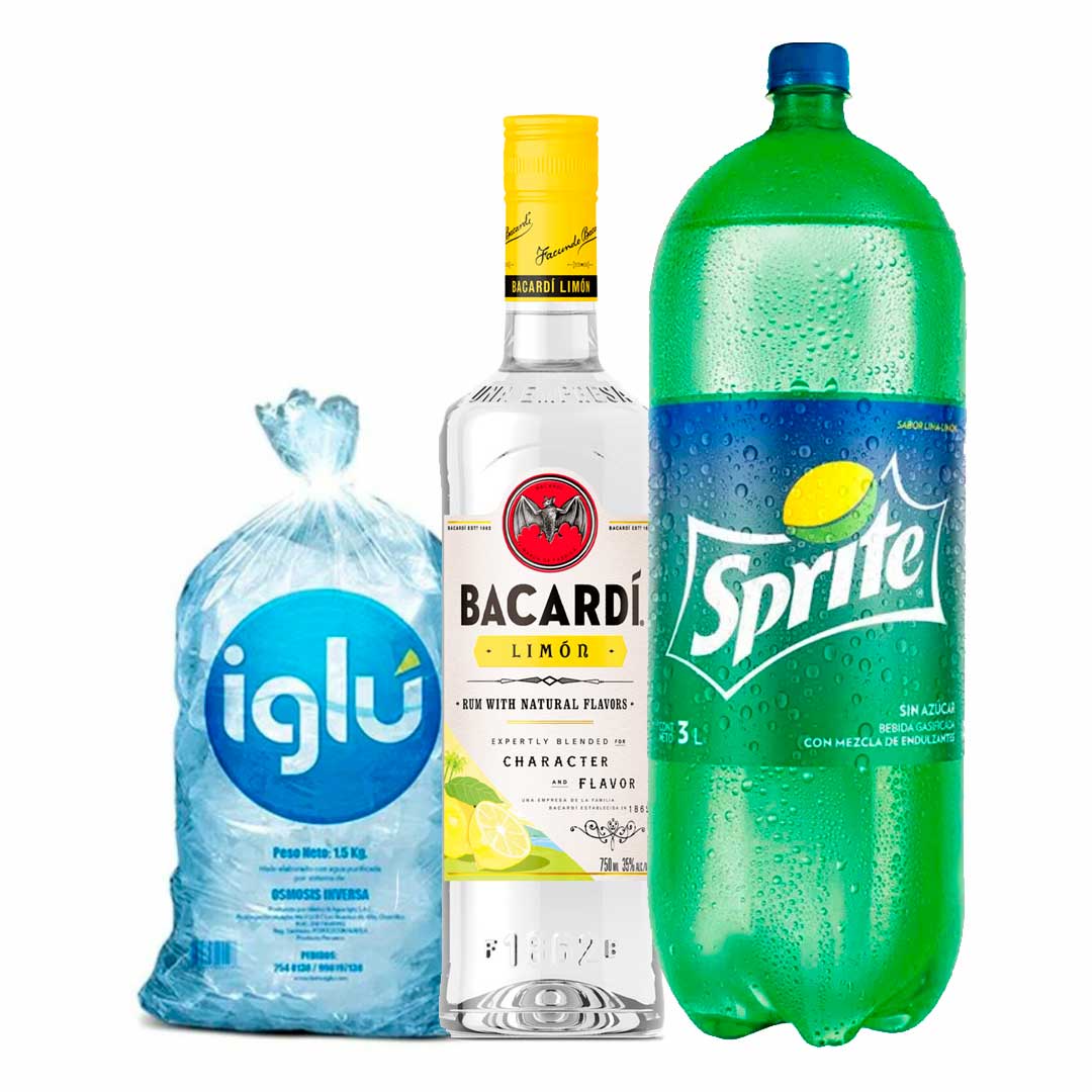 PACK BACARDÍ SABOR LIMÓN 750 ML+ SPRITE 3L + HIELO 1KG – Licorerias Samy